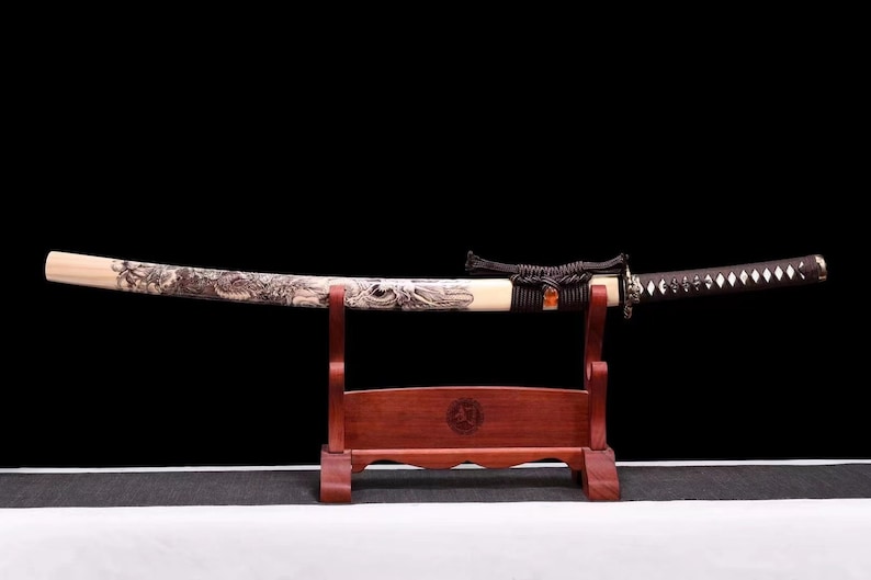 Hand-forged Japanese Katana Full Tang 1060 Steel Golden Blade A Real ...