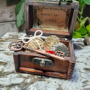 Wizarding Bank Vault Key Coins & Mini Sorcerer's Stone | Wood Trunk ...