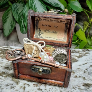 Wizarding Bank Vault Key Coins & Mini Sorcerer's Stone | Wood Trunk ...