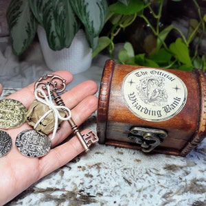 Wizarding Bank Vault Key Coins & Mini Sorcerer's Stone | Wood Trunk ...