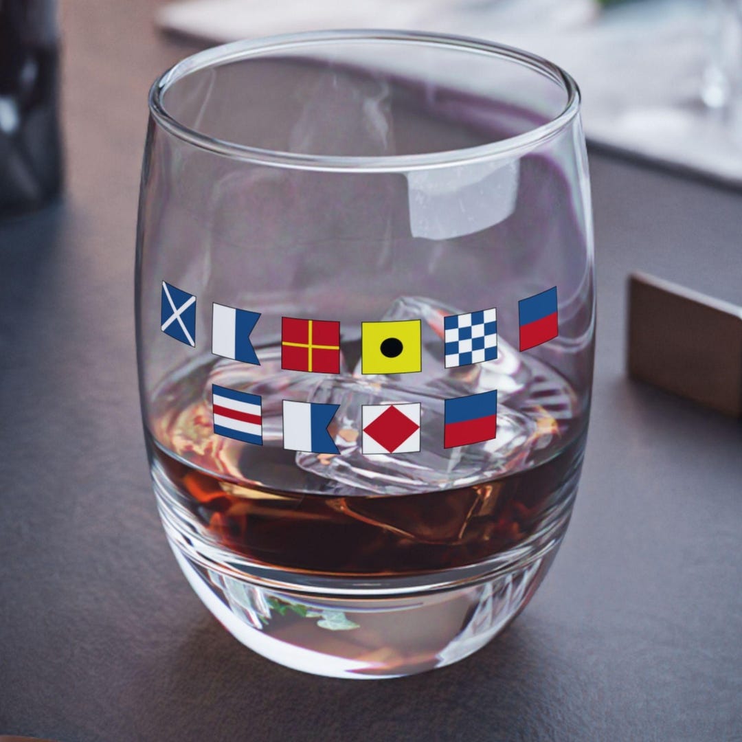 Nautical Flags Whiskey Glass, Personalized Whiskey Glass for Boat ...