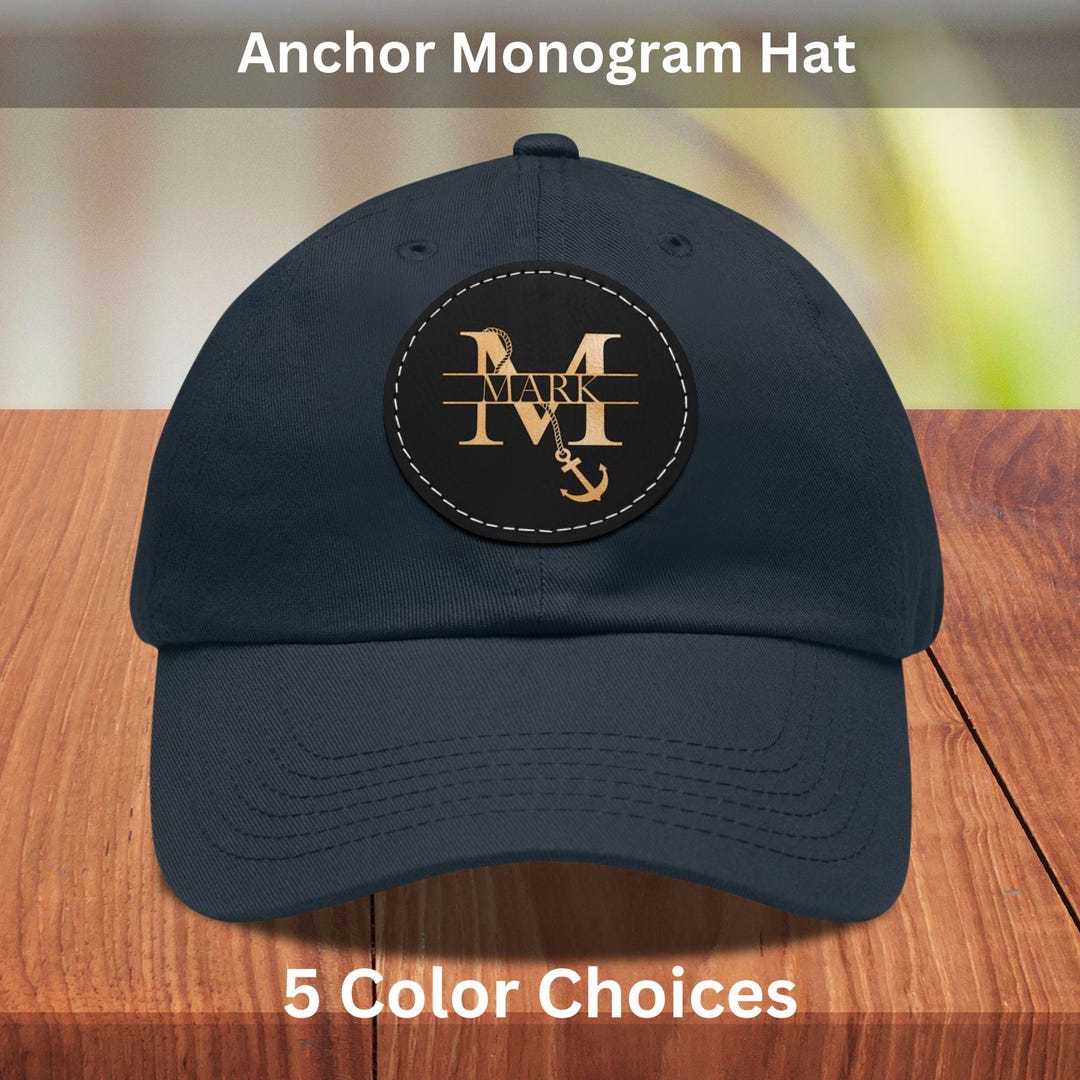 Personalized Anchor Monogram Dad Hat With Round Leather Patch, Custom ...