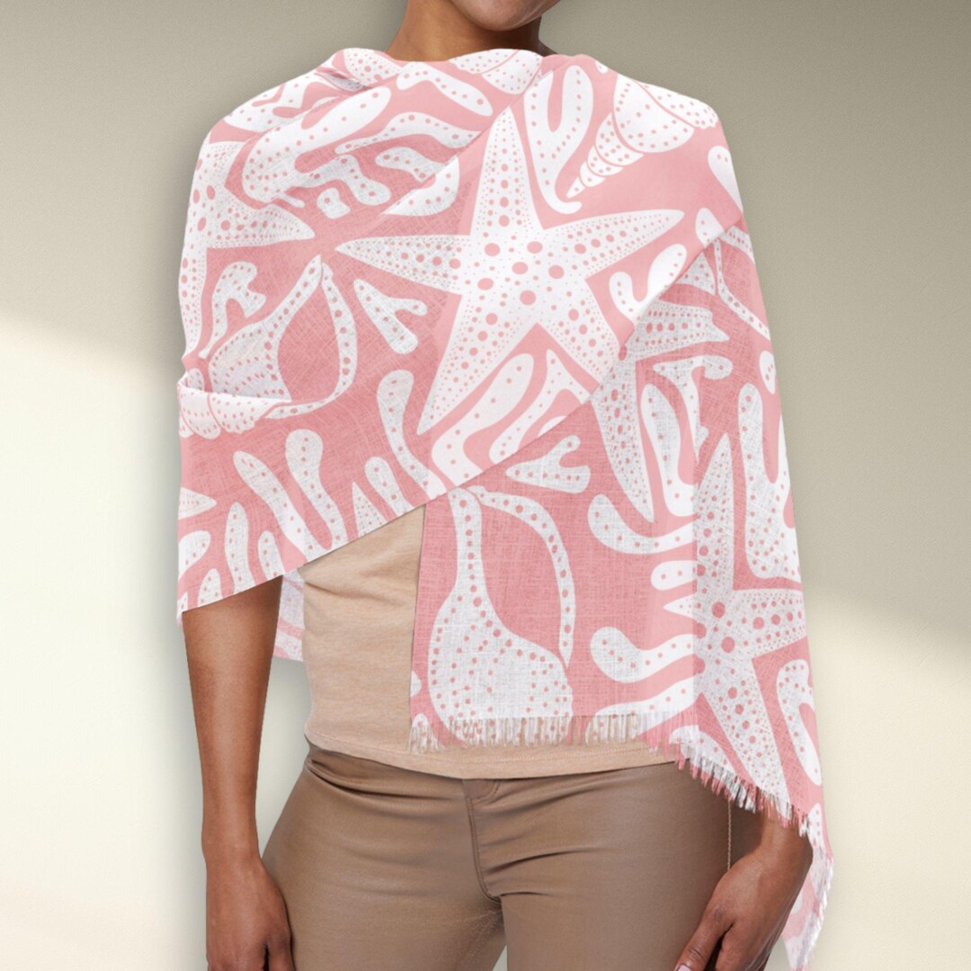 Pink Seashell and Starfish Light Scarf, Summer Scarf, Nautical Scarf ...