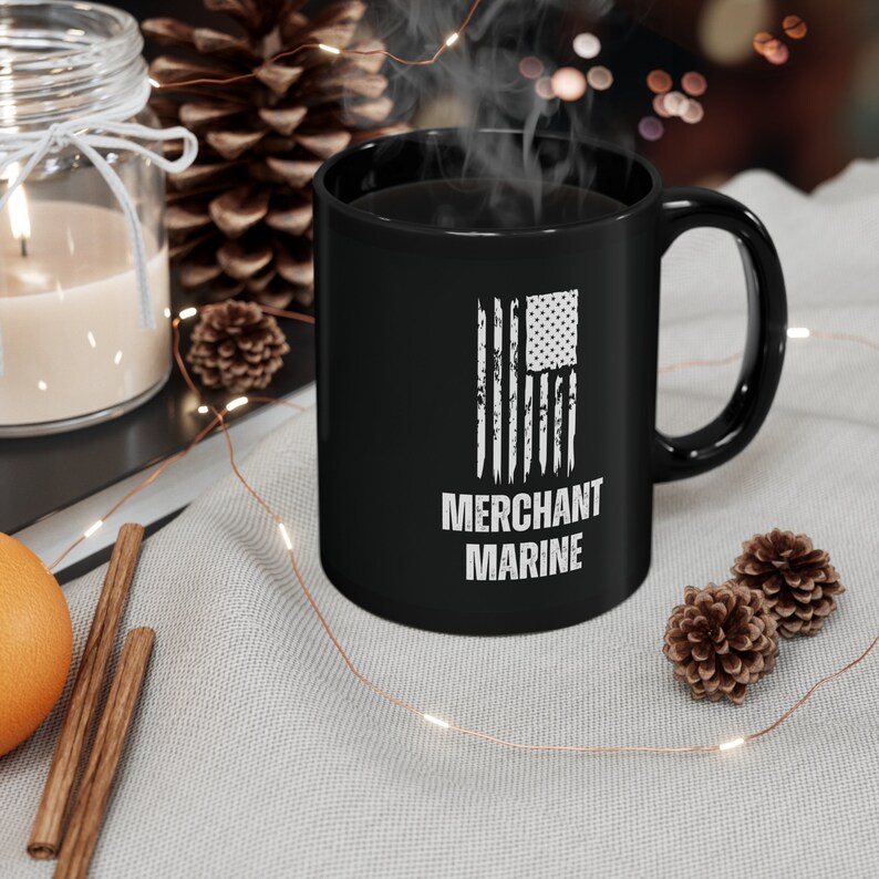 Merchant Marine Mug, Black Ceramic Mug With American Flag for Merchant ...