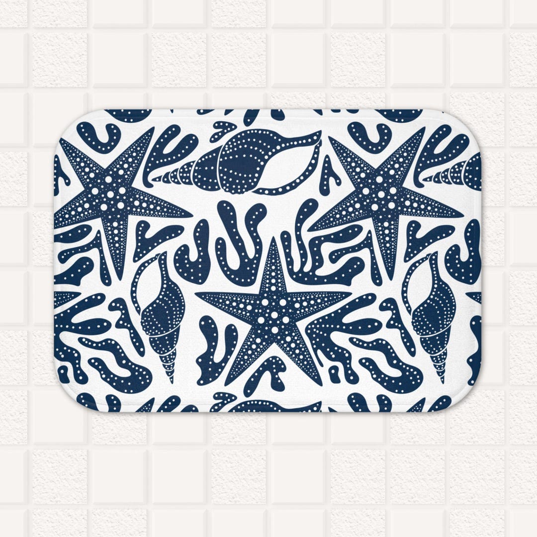 Seashell and Starfish Bath Mat, Nautical Bathroom Mat, Boat Mat, Memory ...