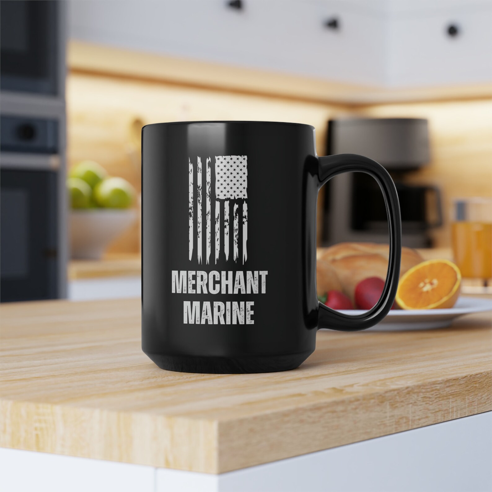 Merchant Marine Mug, Black Ceramic Mug With American Flag for Merchant ...