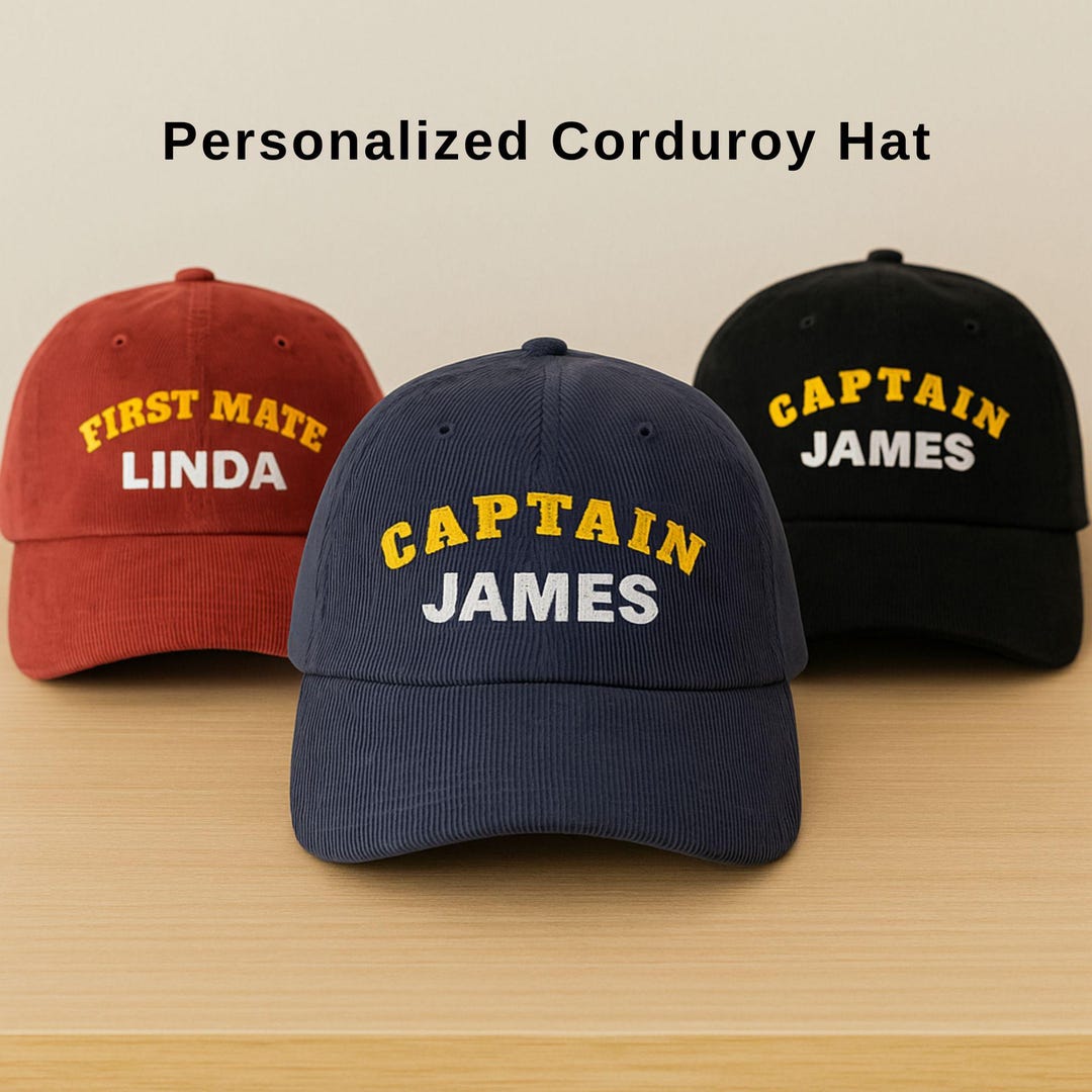 Personalized Captain Hat, Embroidered Corduroy Hat With Name, First ...