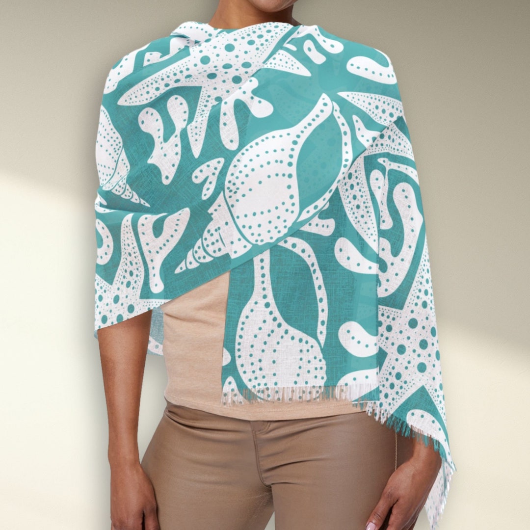 Seashell and Starfish Light Scarf, Nautical Scarf, Ocean Scarf, Beach ...