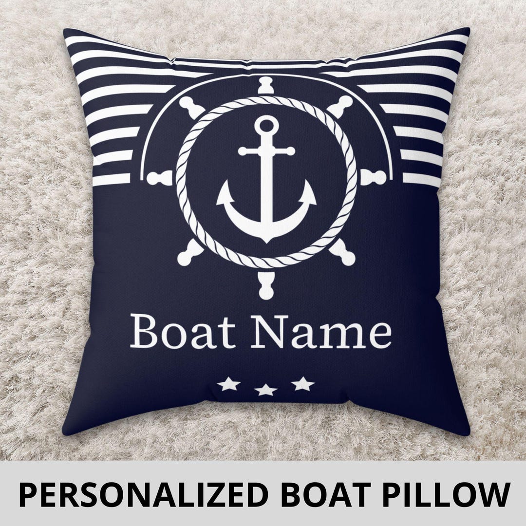 Personalized Boat Pillow With Anchor and Ship Wheel, Custom Boat Name ...