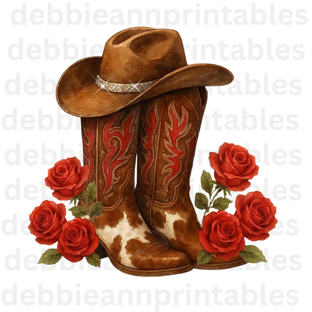 Cowboy Boots and Roses PNG, Western Design Png, Line Dance Graphic ...