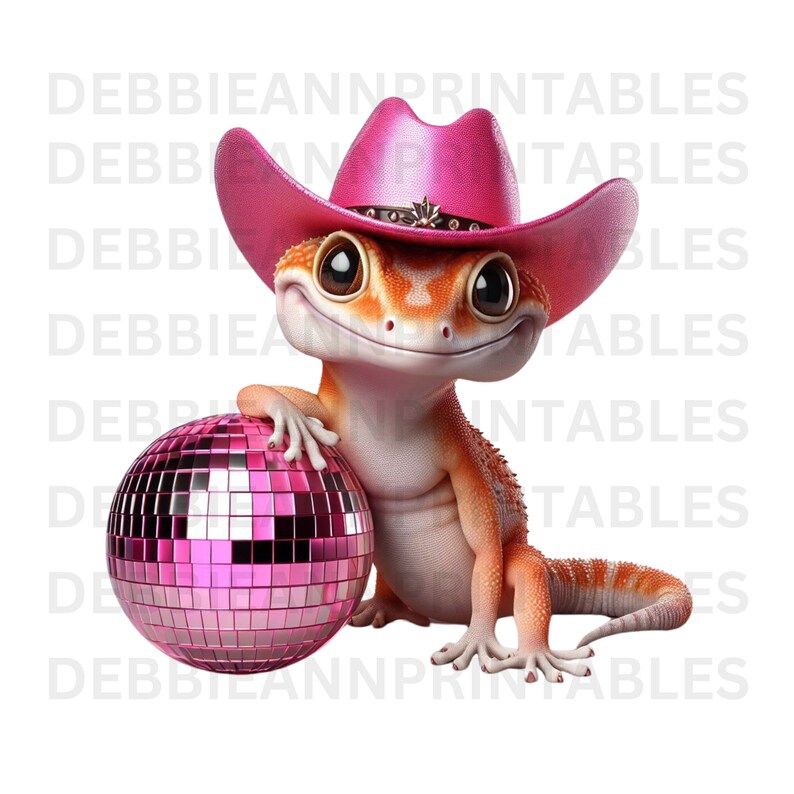 Gecko Cowgirl With Disco Ball PNG, Gecko Lover, Party Gecko Png ...