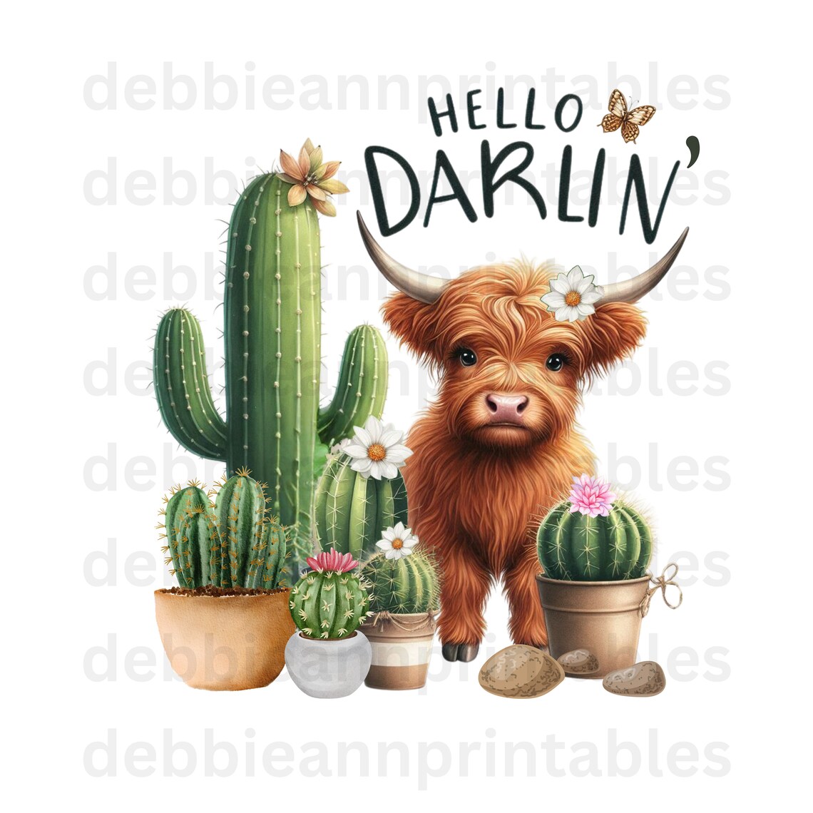 Hello Darlin PNG, Highland Cow Png, Cow Lover Png, Cactus Lover, Plant ...