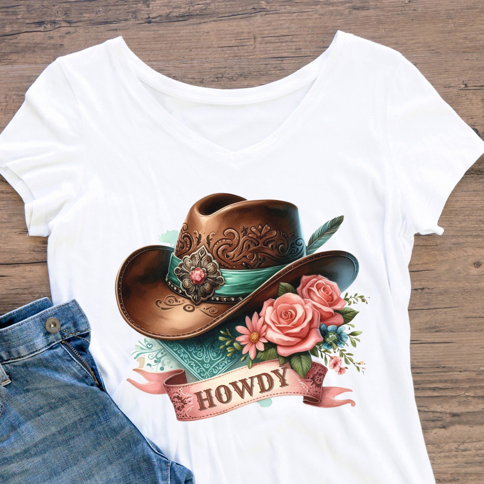 Howdy Cowboy Hat With Flowers Png, Country Girl Design Png, Western ...