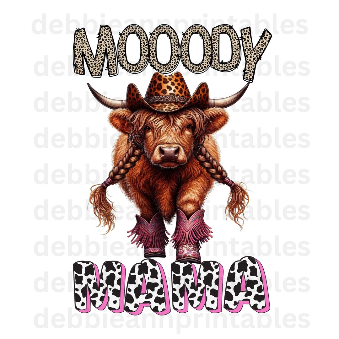 MOODY MAMA, Bull PNG, Country Girl Design, Cowgirl Design, Cow Lover ...