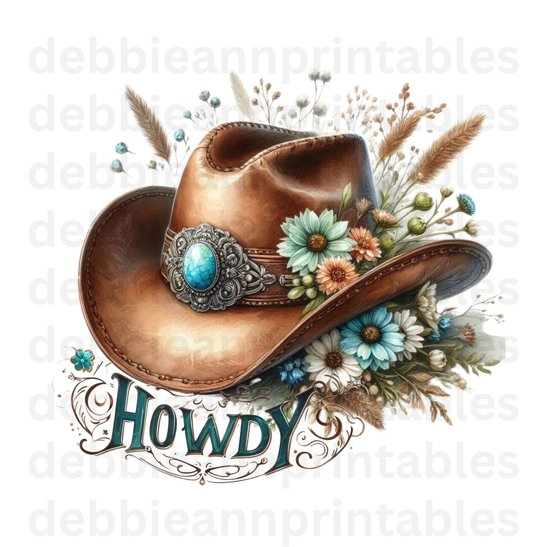 Howdy Cowboy Hat With Flowers Png, Country Girl Design Png, Western ...