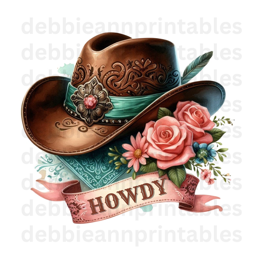 Howdy Cowboy Hat With Flowers Png, Country Girl Design Png, Western ...