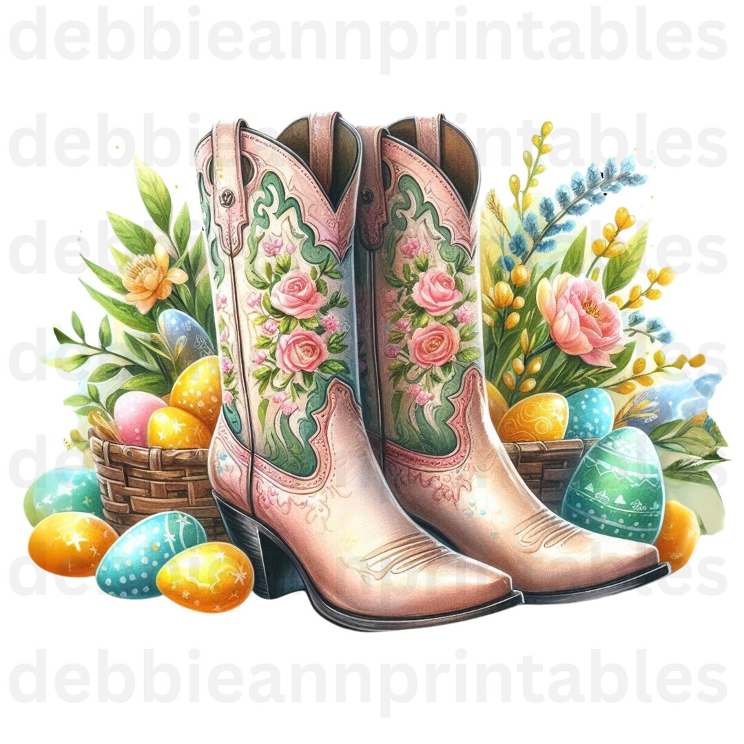 Cowboy Boots Png, Floral Easter Theme Png, Western Design Png, Cowgirl ...