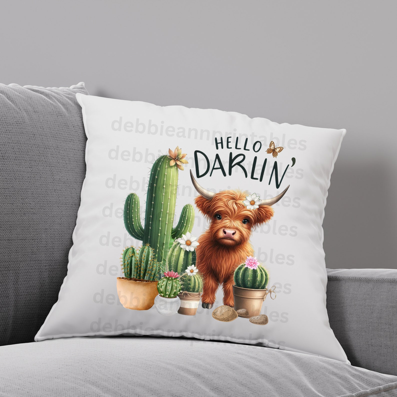 Hello Darlin PNG, Highland Cow Png, Cow Lover Png, Cactus Lover, Plant ...