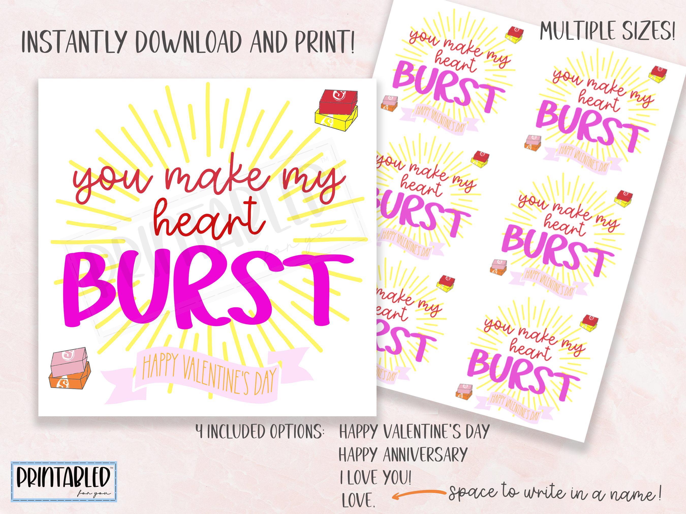 You Make My Heart BURST - Instant Download and Printable - Valentine ...