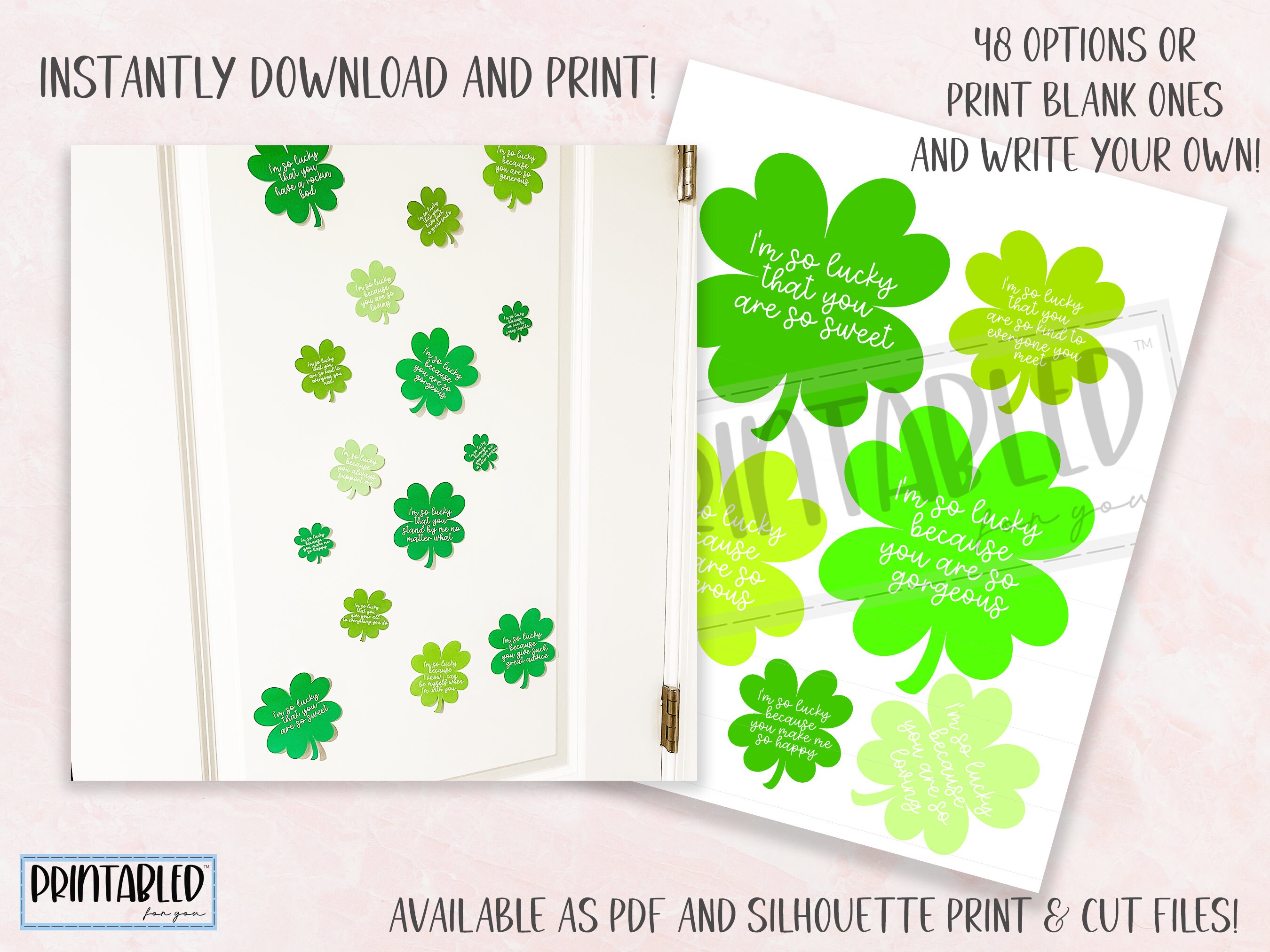 Printable Shamrock Affirmations Instant Download PDF and Silhouette Cut ...