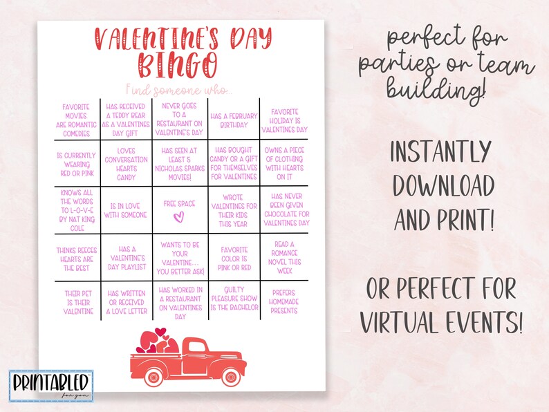 Valentine's Day BINGO - Instant Download and Printable - Team Building ...