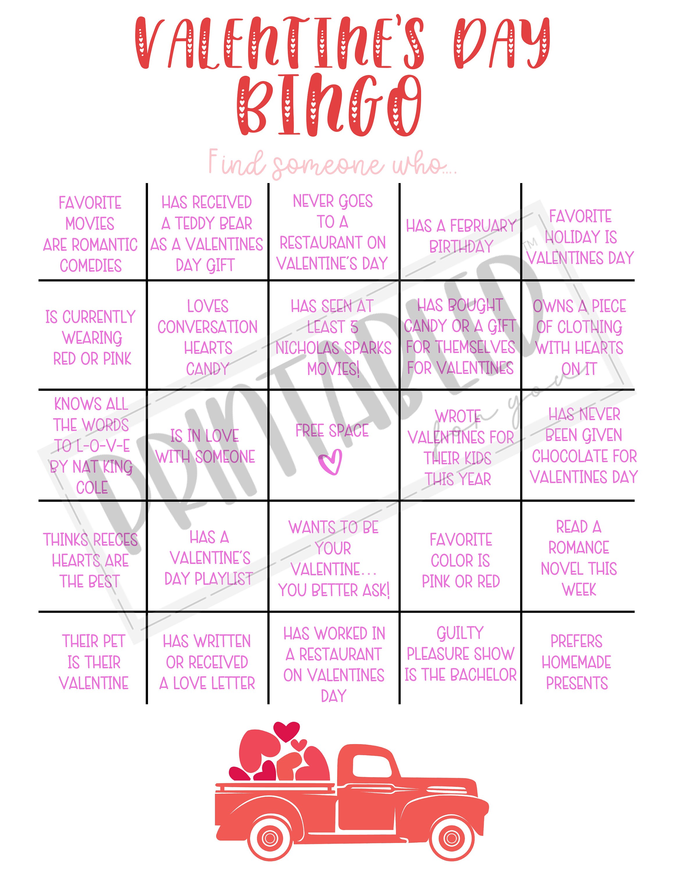 Valentine's Day BINGO - Instant Download and Printable - Team Building ...
