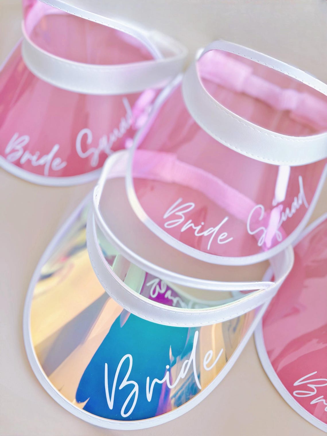 Bachelorette Visors Personalized, Holographic Pink Bride Visors, Party ...