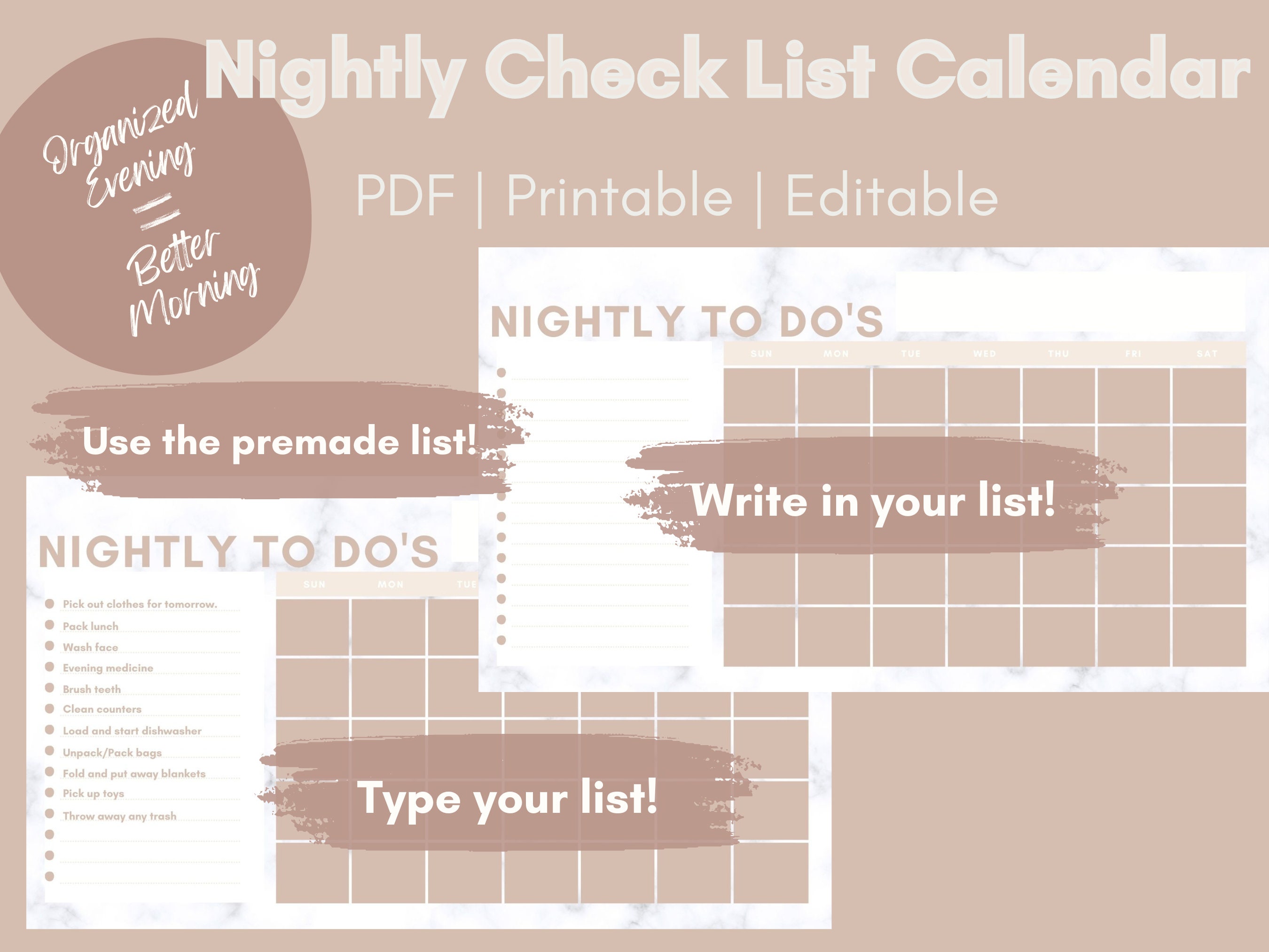 Nightly to Do List Editable Printable - Etsy