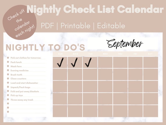 Nightly to Do List Editable Printable - Etsy