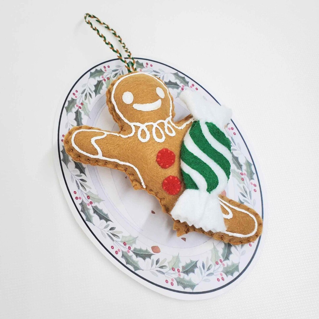 Bitten Gingerbread Man Cookie Felt Christmas Ornament-green Peppermint ...