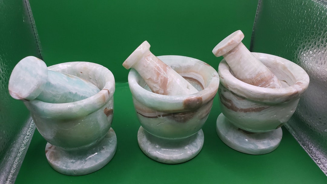 One (1) Caribbean Aragonite Mortar and Pestle Set Kitchen Tool Spice ...
