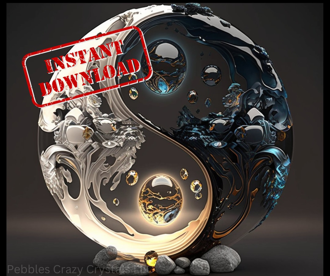 Yin Yang Crystal Digital Art Spiritual Art Meditation Art Wall Décor ...