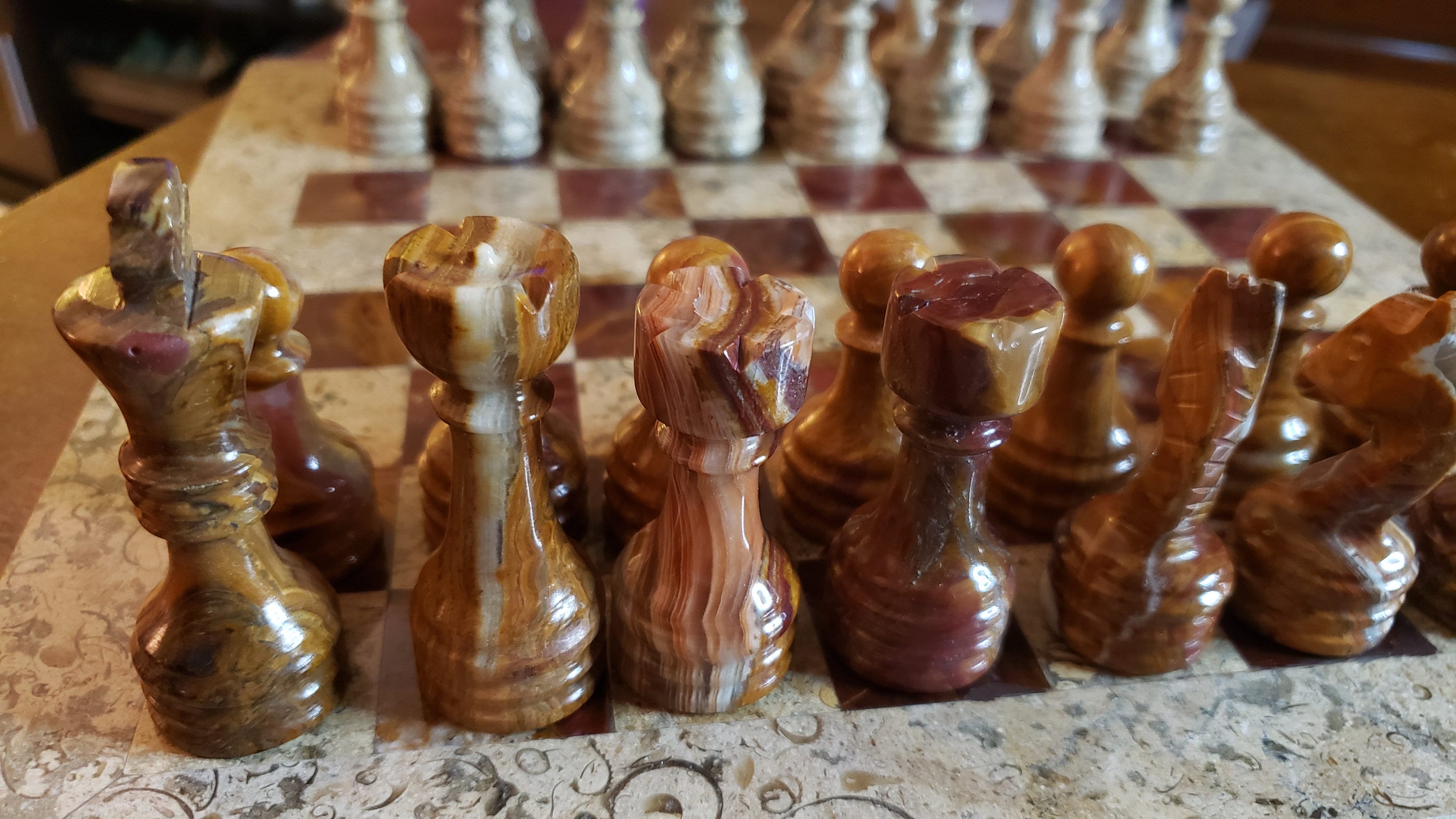 Crystal Chess Set Green Onyx and Fossil Coral Stone With - Etsy