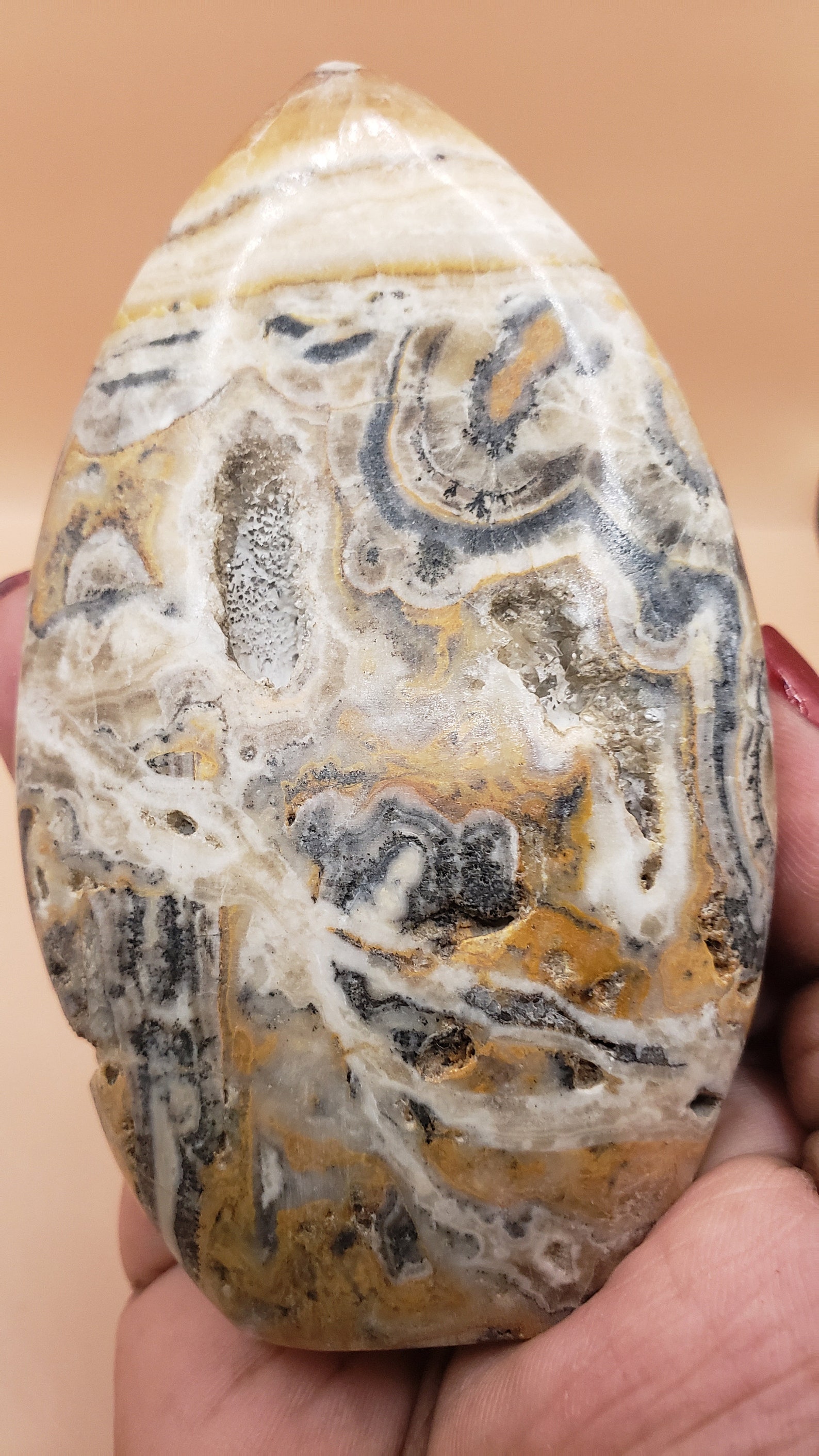 4.38" Tall Bumblebee Calcite Freeform With Druzy Inclusion Positive ...
