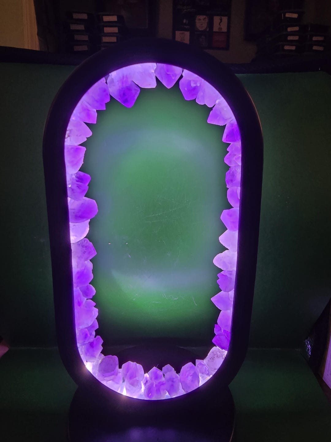 USB Elliptical Gemstone Table Night Light LED Bedside Lamp Raw Amethyst ...
