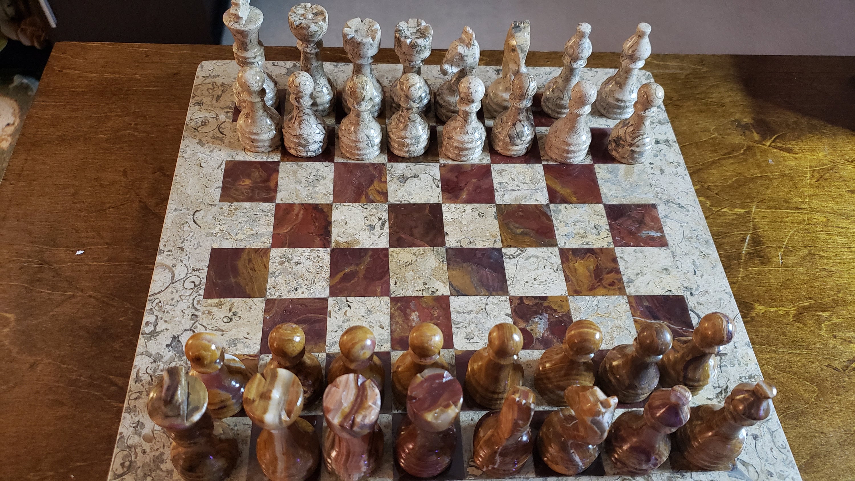 Crystal Chess Set Green Onyx and Fossil Coral Stone With - Etsy