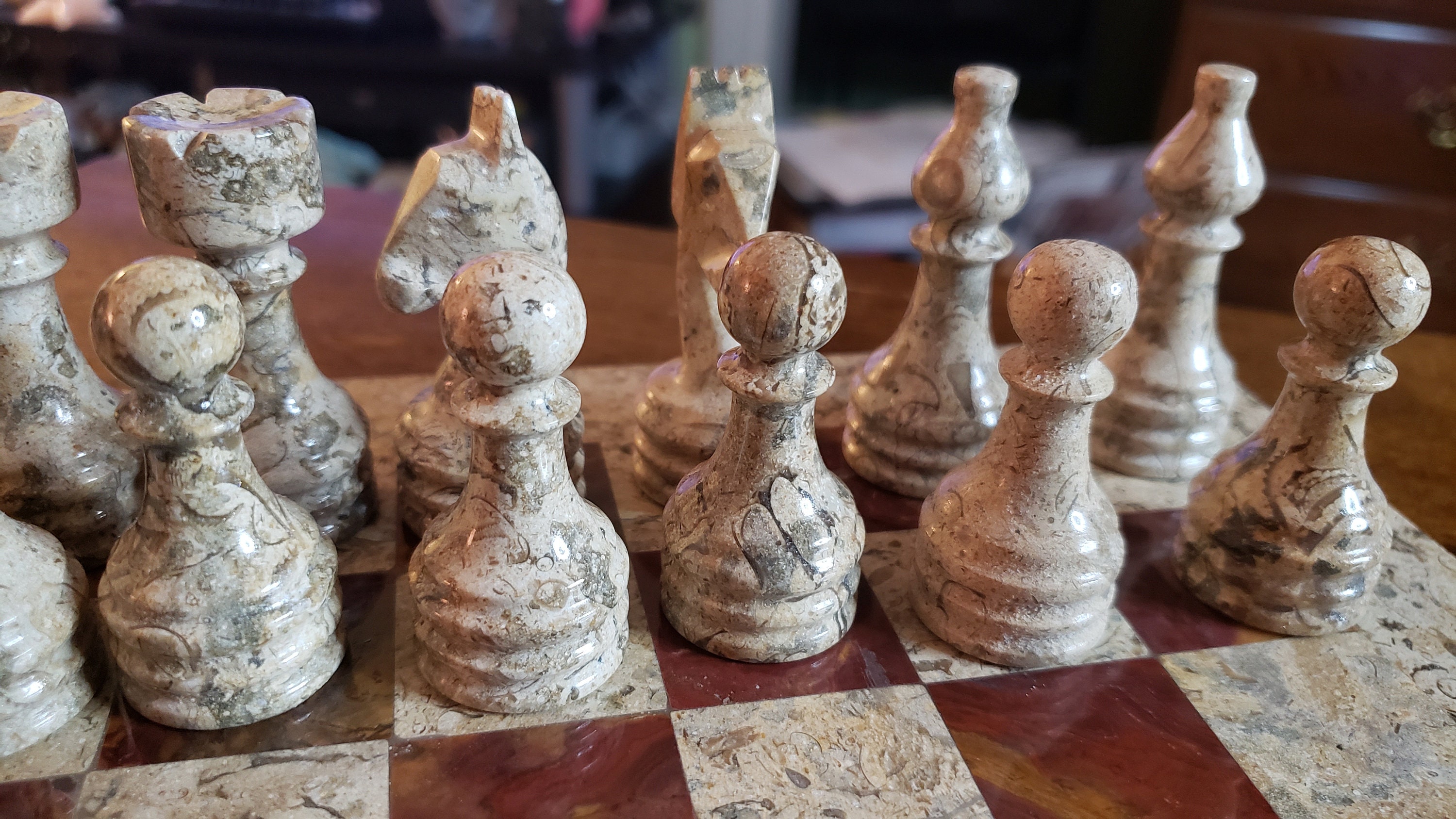 Crystal Chess Set Green Onyx and Fossil Coral Stone With - Etsy