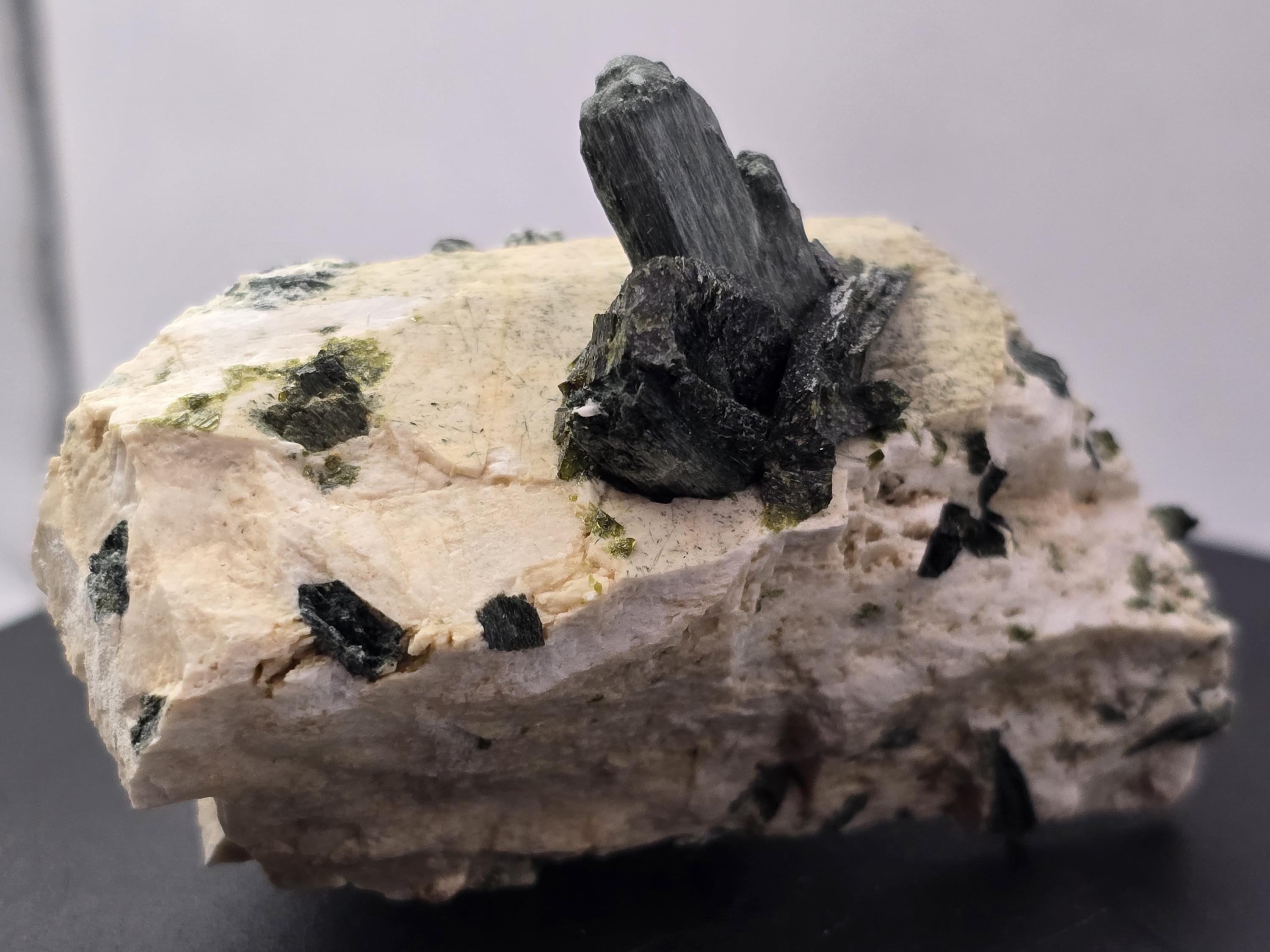 Epidote on Feldspar Specimen | Green Crystal Cluster on Matrix ...