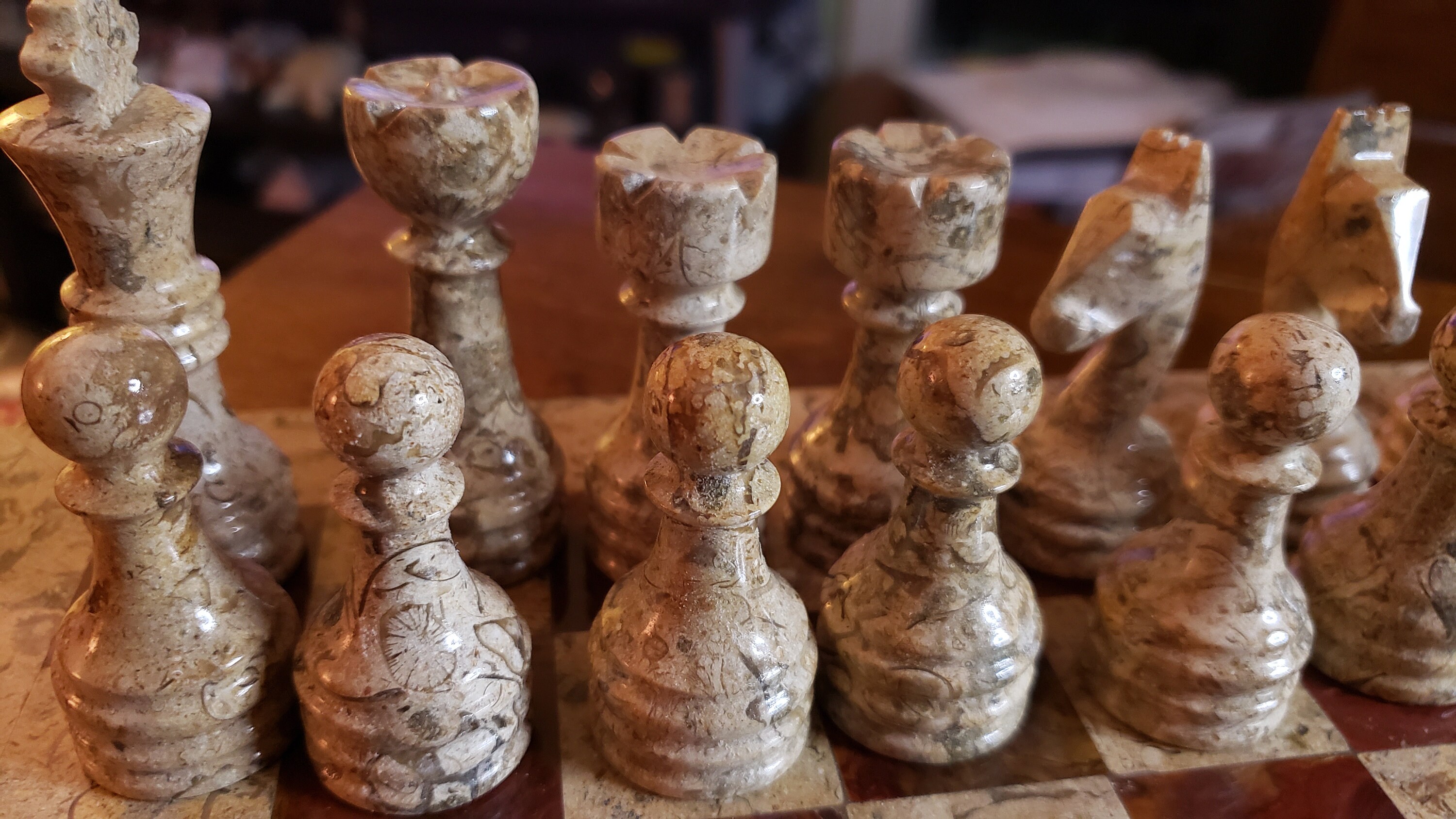 Crystal Chess Set Green Onyx and Fossil Coral Stone With - Etsy