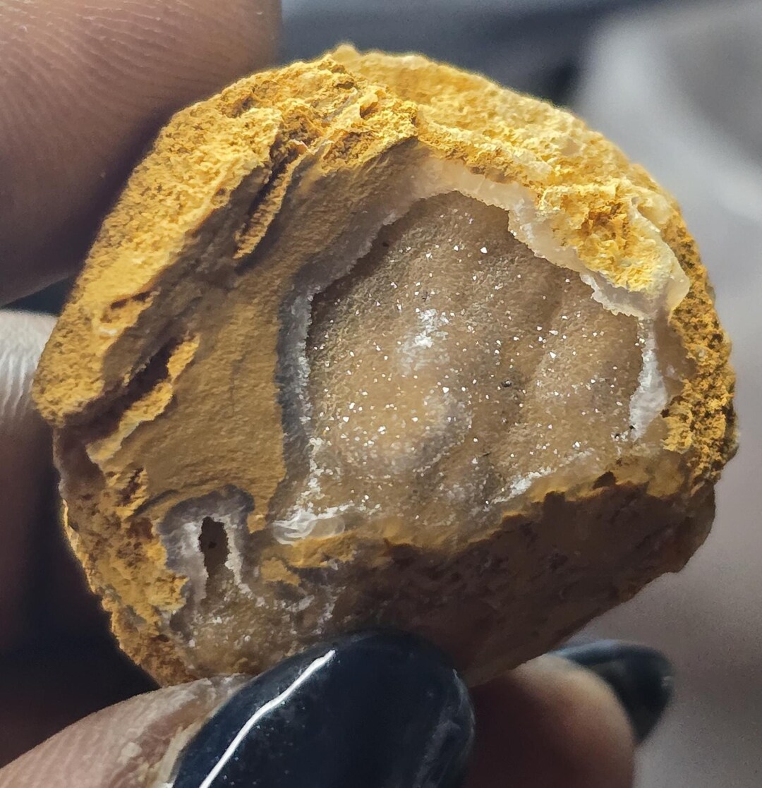 Yellow Jasper Druzy Quartz Nodule | Chalcedony Banded Mini Geode - Etsy