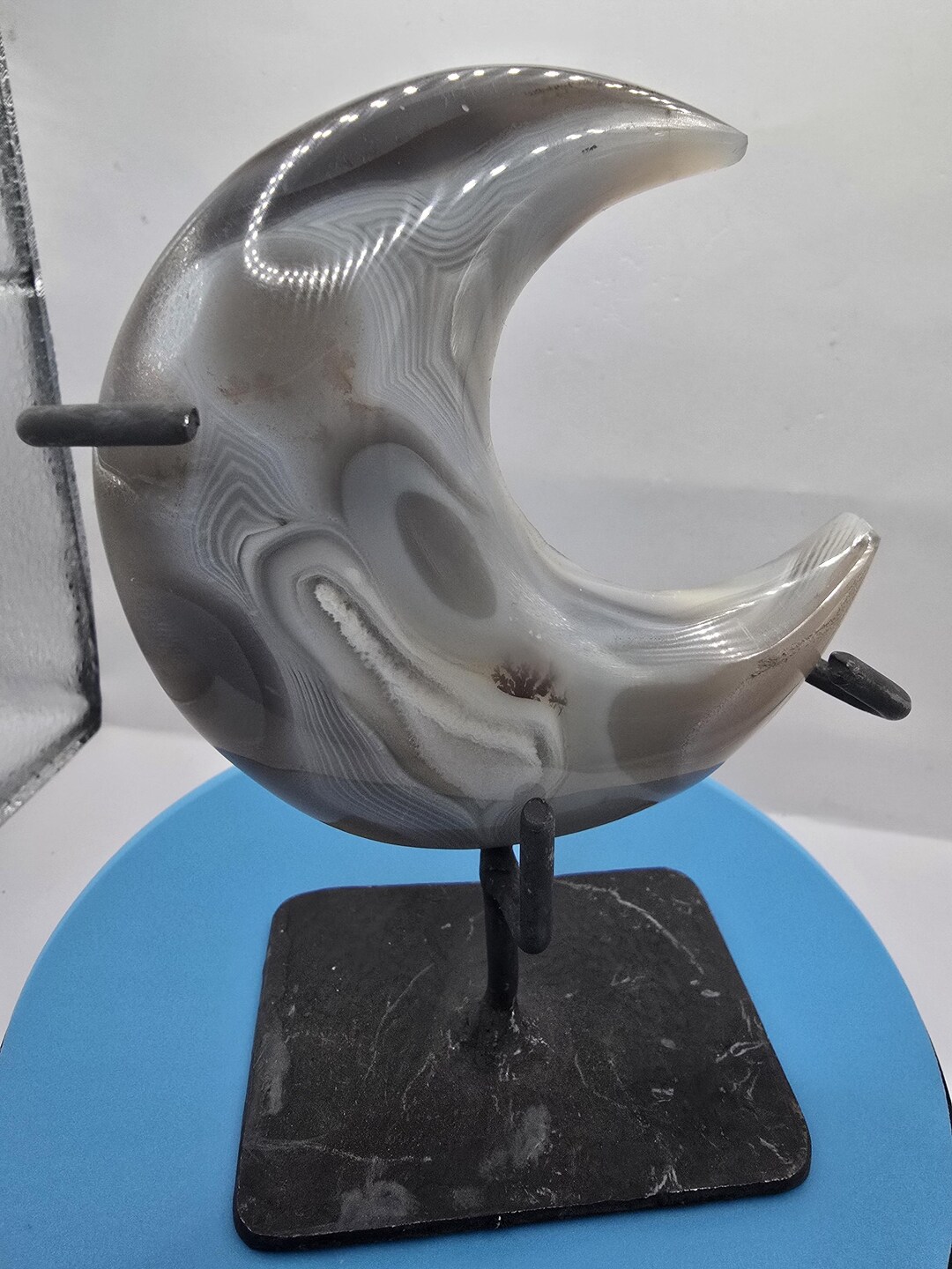 Banded Agate Crescent Moon on Stand Calming & Protective Stone for ...