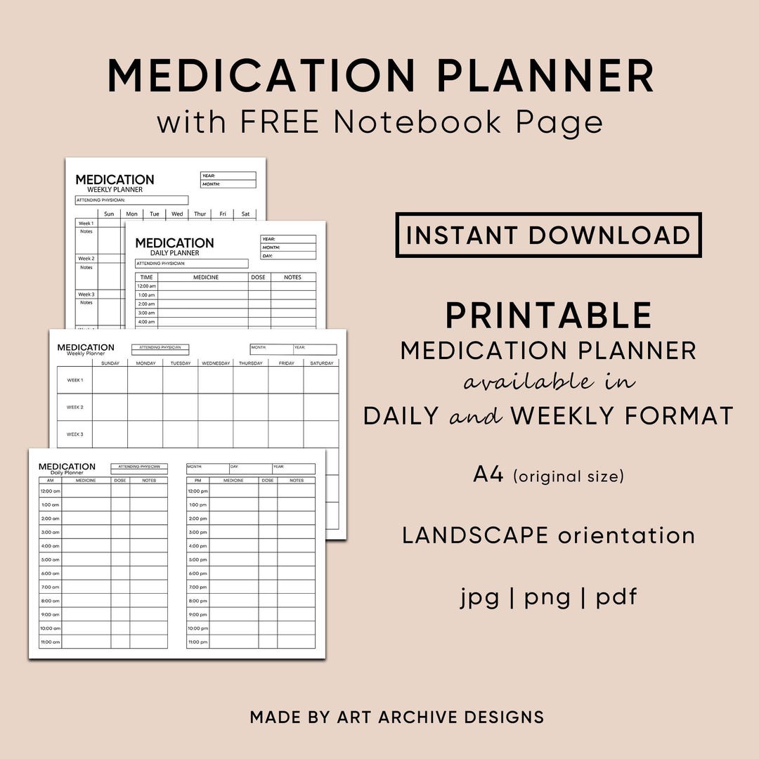 Minimalist Printable Medication Planner, Daily Medicine Tracker, Weekly ...
