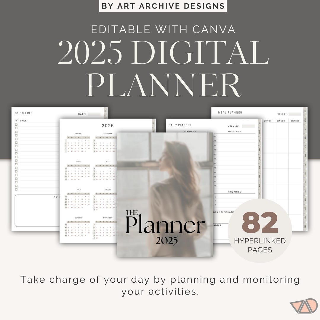 2025 Minimalist Editable Digital Monthly Planner, Editable Canva ...