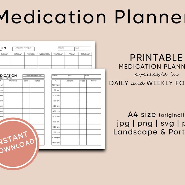 Printable Daily Medication Tracker - Etsy