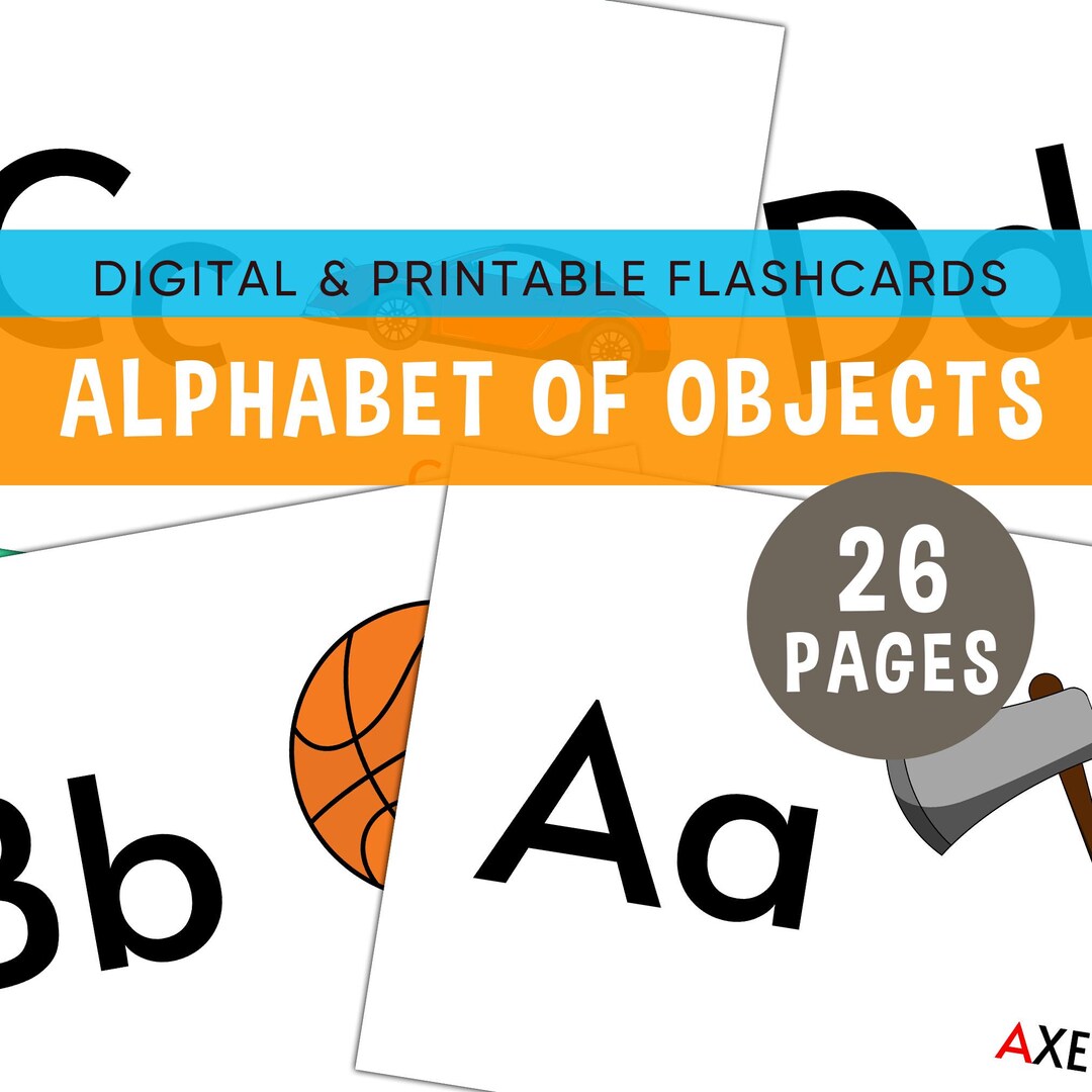 A-Z Objects Flashcard, Printable Digital Alphabet Learning Cards (PDF ...