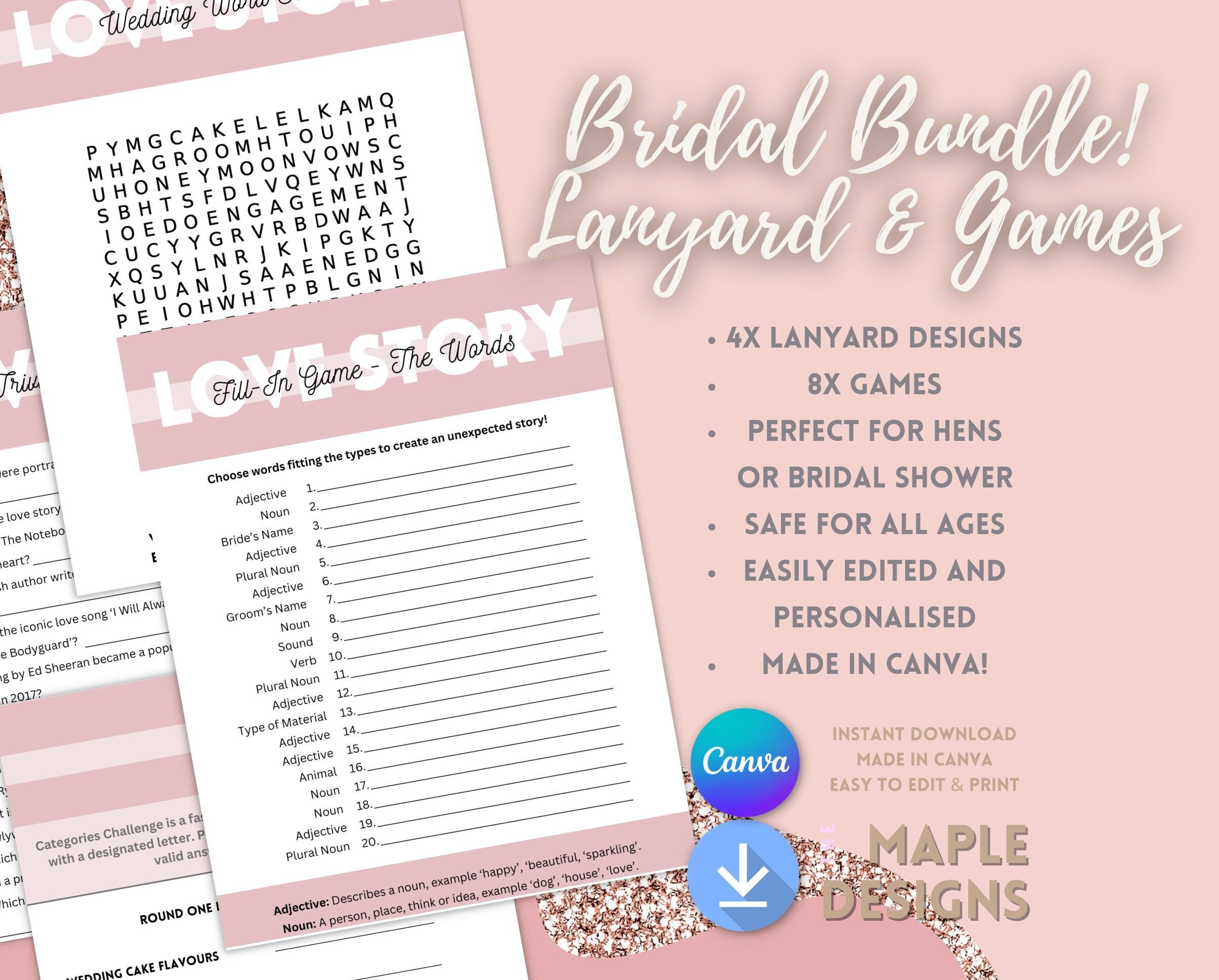 Bridal Shower Games Wedding Celebration Games Bachelorette Party Fun ...