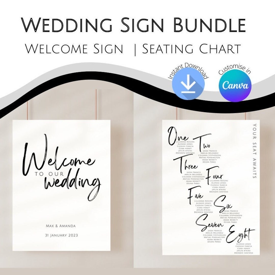 Minimal Wedding Sign Bundle Modern Wedding Welcome Sign and Seating ...