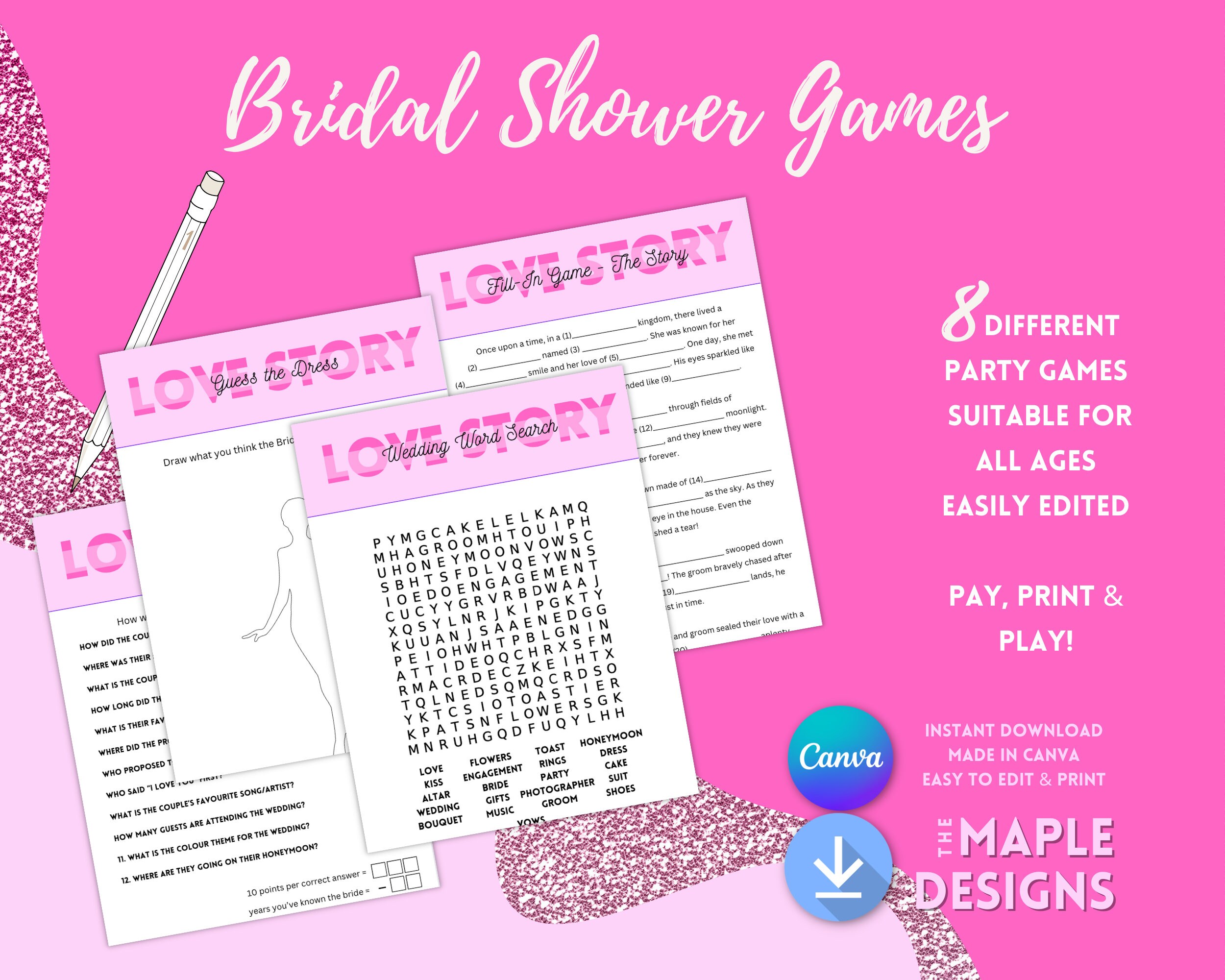 Bridal Shower Games Wedding Celebration Games Bachelorette Party Fun ...