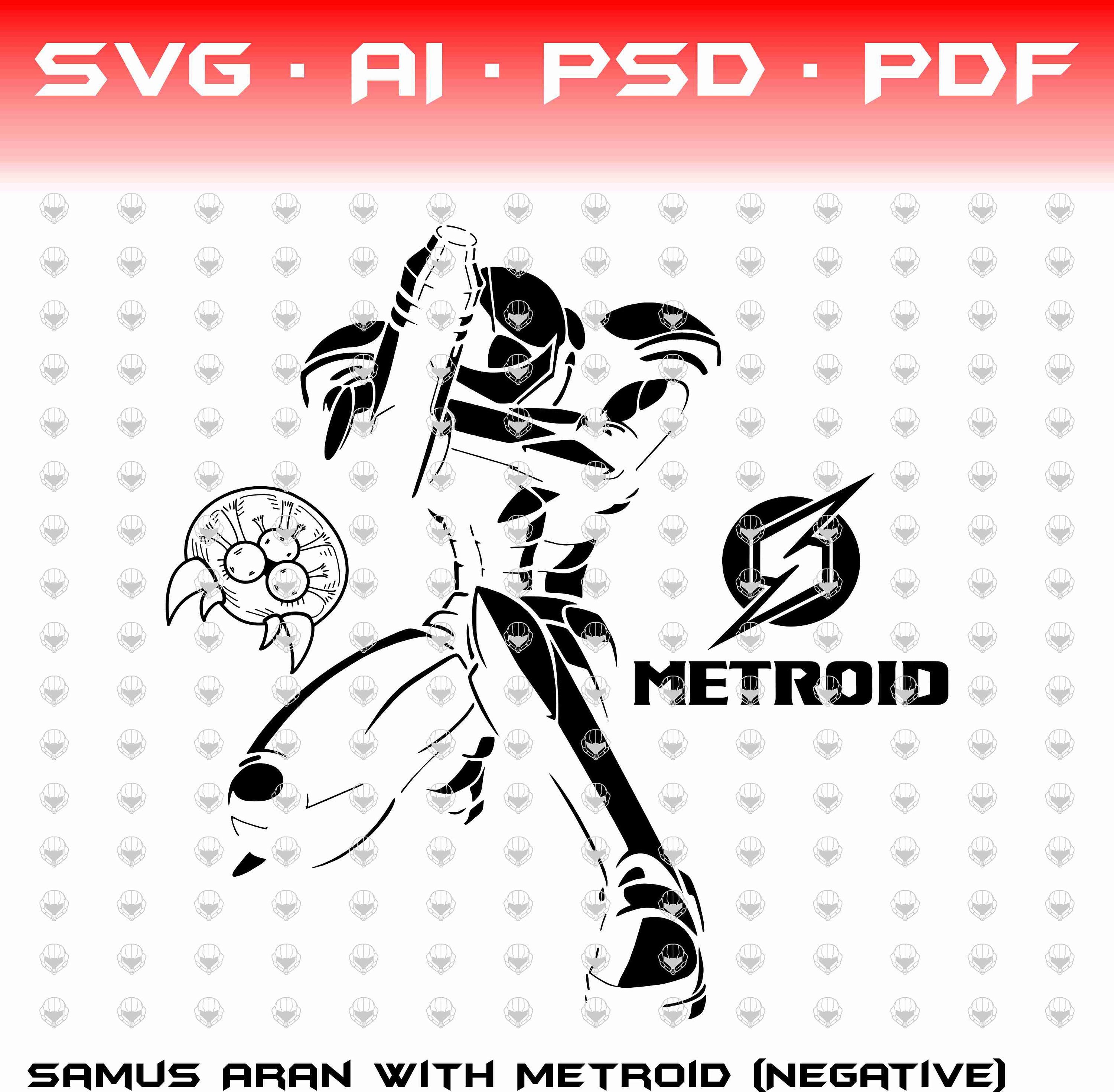Metroid Samus Aran With Baby Metroid negative Format for Engraving ...