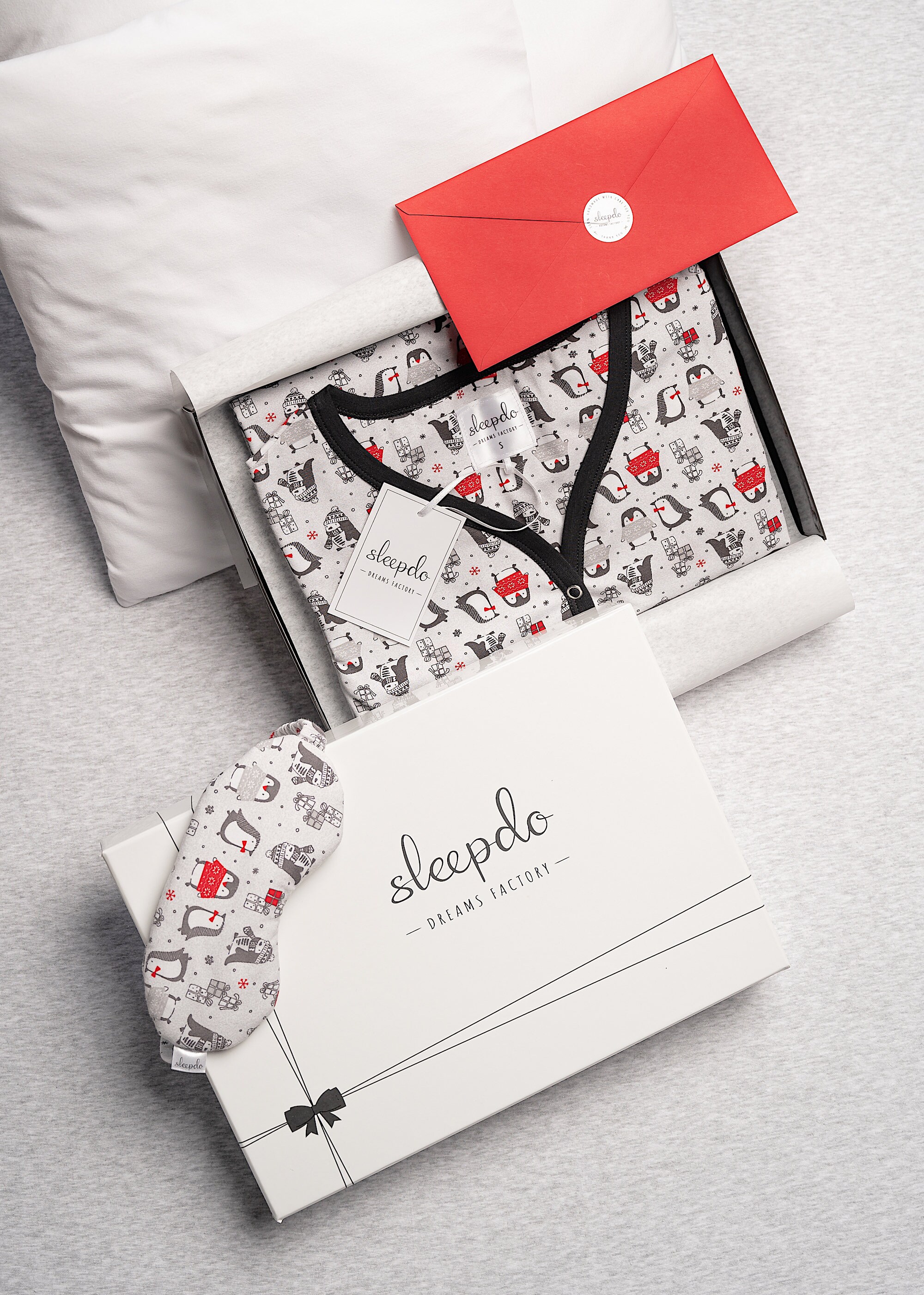 Pajama With Open Butt Flap Set With Relaxing Eyemask Wrap In T Box